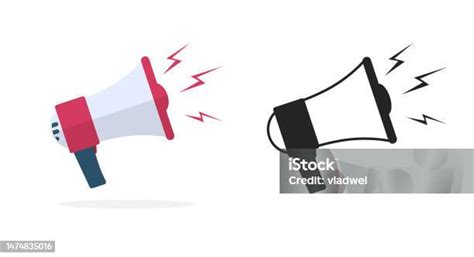 시끄러운 스피커 메가폰 아이콘 벡터 픽토그램 간단한 블랙 화이트 그래픽과 평면 만화 레드 확성기 불혼 발표 기호 실루엣 클립