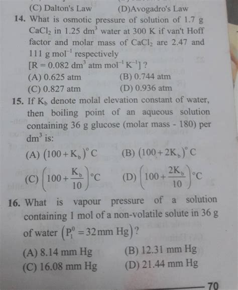 If K B Denote Molal Elevation Constant Of Water Then Boiling Point Of