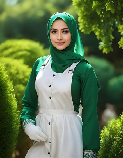 Premium Photo Green Garden Portrait Muslim Girl Among Trees
