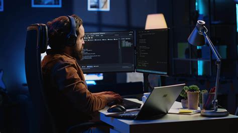 Engineer Typing Code In Apartment Office Using Javascript Programming