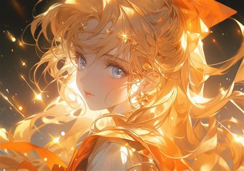Premium Photo Anime Girl With Long Blonde Hair And Blue Eyes Staring