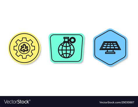 Set Line Recycle Symbol And Gear Planet Earth Vector Image