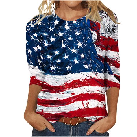 Fanxing 4th Of July 34 Sleeve T Shirts For Women Summer American Flag