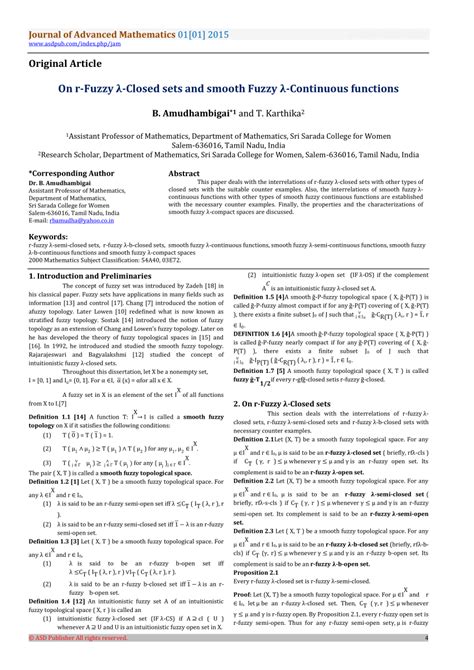 PDF On r Fuzzy í µí Closed sets and smooth Fuzzy í µí Continuous functions
