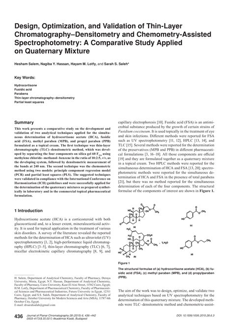 Pdf Design Optimization And Validation Of Thin Layer Chromatographydensitometry And