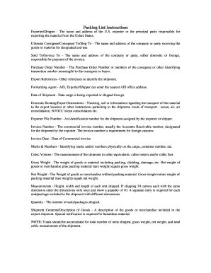 Fillable Online Packing List Instructions Fax Email Print PdfFiller
