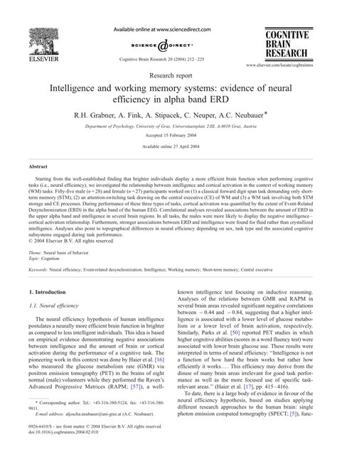 Pdf Intelligence And Working Memory Systems Evidence Of Neural