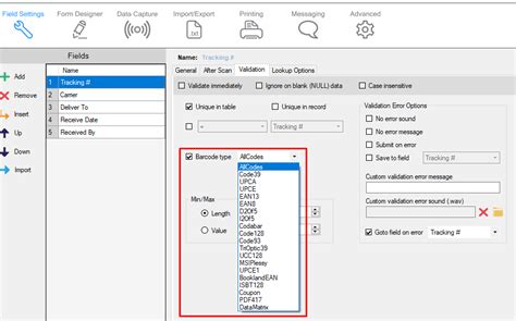 Barcode Type Validation Function Tracerplus