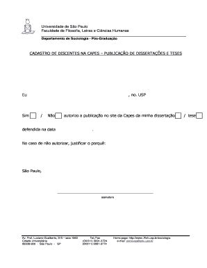Fillable Online Sociologia Fflch Usp P S Gradua O DS Departamento