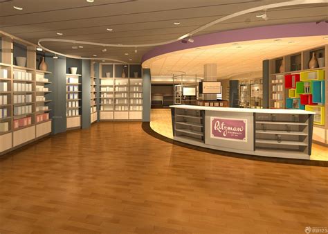 药店室内深棕色木地板装修效果图片 装信通网效果图
