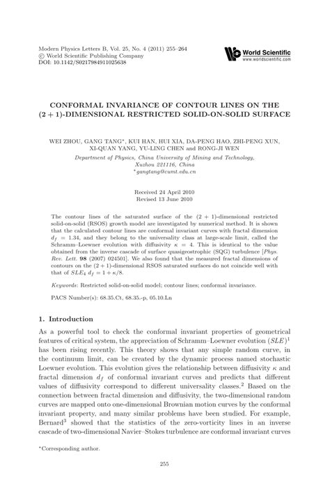 Pdf Conformal Invariance Of Contour Lines On The 2 1 Dimensional