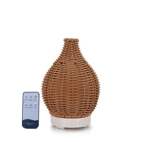 Essential Oil Aroma Diffuser And Remote 100ml Rattan Woven Mist Humi