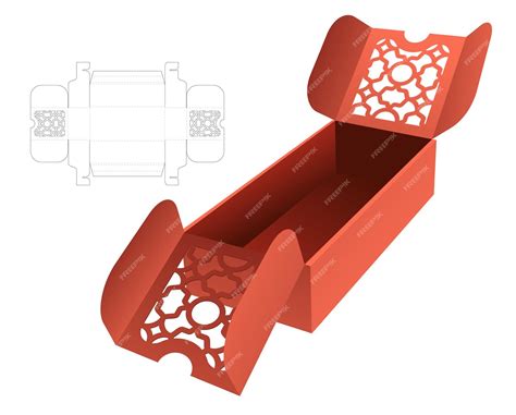 스텐실 포장 상자 다이 컷 템플릿 및 3d 모형 프리미엄 벡터