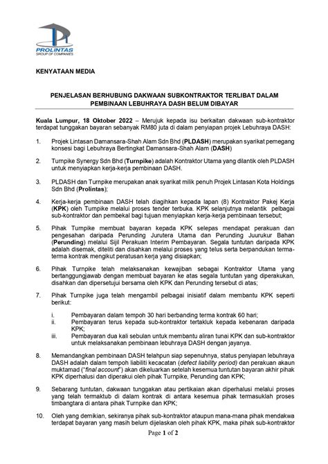 Penjelasan Berhubung Dakwaan Subkontraktor Terlibat Dalam Pembinaan