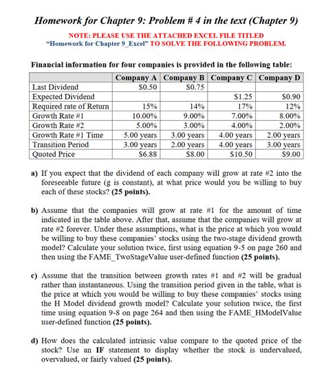 Homework For Chapter 9 Problem 4 In The Text