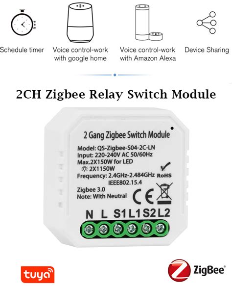 Tuya Zigbee 2 Channel Intelligent Switch Module Without Neutral