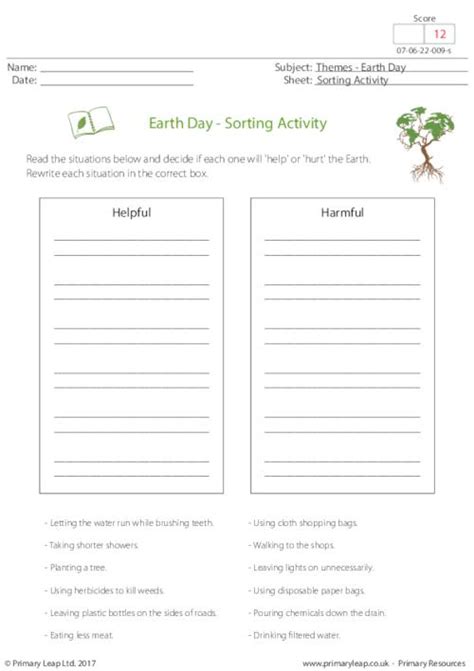 Year Geography Earth Day Sorting Activity