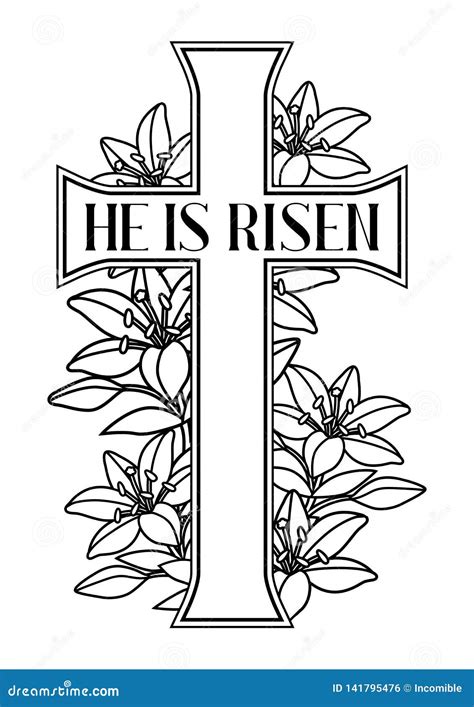 He Is Risen Happy Easter Greeting Card Cross And Lilies Stock Vector