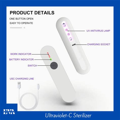 Eva Essentials Portable Led Uvc Ultraviolet Lamp Sterilizer Disinfect
