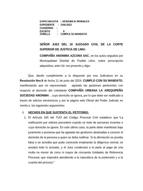 Notificacion Por Edictos Y Declaracion Jurada De Haber Agotado L Pdf