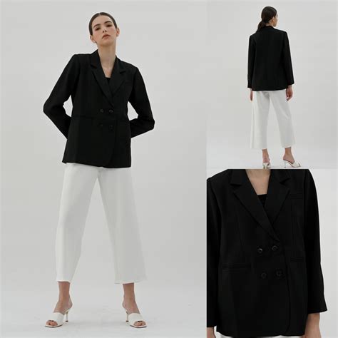 Jual Jas Blazer Wanita Formal Oversize Korean Style Premium Lengan Panjang Bahan Hitam High