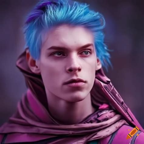 Fantasy Adventure Male Rogue With Blue Skin And Pink Hair On Craiyon