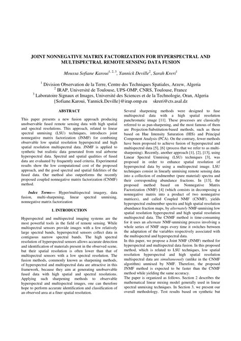 pdf joint nonnegative matrix factorization for hyperspectral and