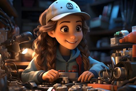 Premium Photo Plumber Pixar Style Render Girl Character Illustration