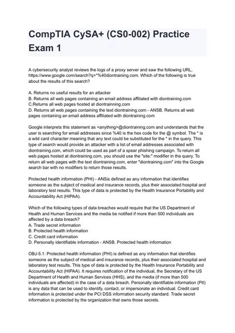 Comptia Cysa Cs0 002 Practice Exam 1 Questions And Answers Rated A