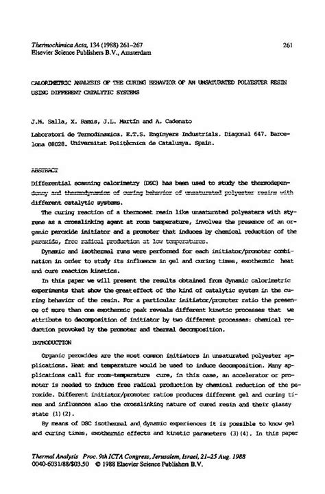 Pdf Calorimetric Analysis Of The Curing Behavior Of An Unsaturated Polyester Resin Using