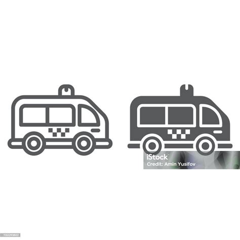ミニバスラインとグリフのアイコン自動車や車ミニバンの看板ベクトルグラフィックス白い背景に線状パターン アイコンのベクターアート素材や画像を