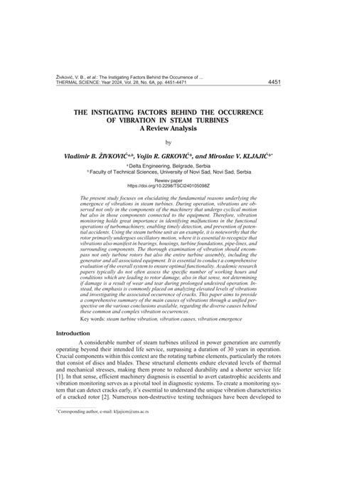 Pdf The Instigating Factors Behind The Occurrence Of Vibration In Steam Turbines A Review