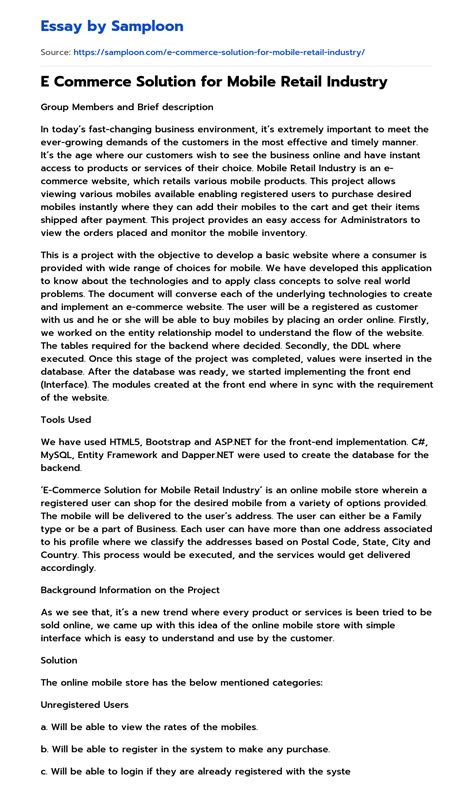 ≫ E Commerce Solution For Mobile Retail Industry Free Essay Sample On
