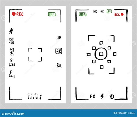 Camera Frame Viewfinder Screen Doodle Mockup Simple Hand Drawn Video Camera Viewfinder Stock