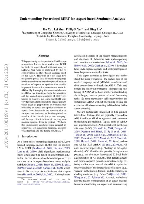 Understanding Pre Trained Bert For Aspect Based Sentiment Analysis Deepai