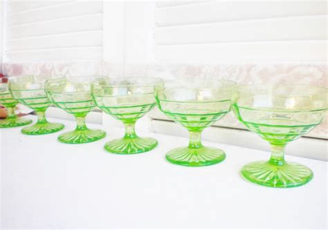 Green Depression Glass Dessert Cups Set Of 4footed Ice Cream Etsy