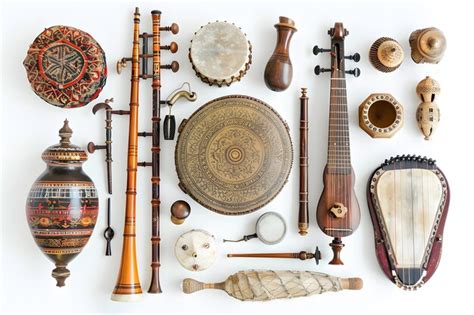 Assorted Traditional Musical Instruments On A White Background Premium Ai Generated Image
