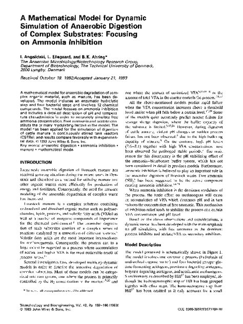 Pdf A Mathematical Model For Dynamic Simulation Of Anaerobic
