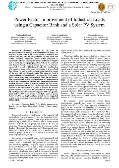 Pdf Power Factor Improvement Of Industrial Loads Using A Capacitor Bank And A Solar Pv System