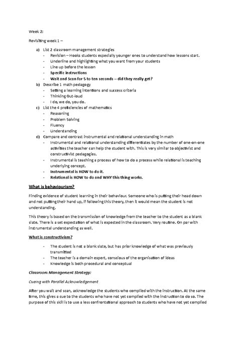 Week Notes For Week Tutorial In Eub Week Revisiting Week A List Classroom