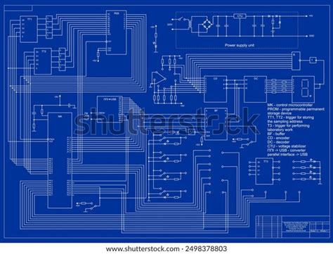 Vector Functional Schematic Diagram Drawing Complex Stock Vector