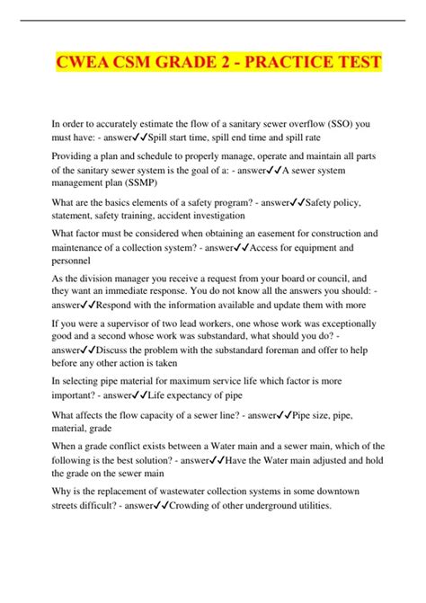 Cwea Csm Grade 2 Practice Test Cwea Stuvia Us