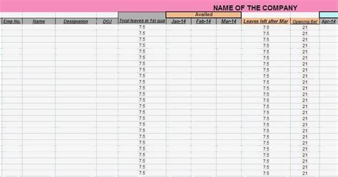 Leave Record Format In Excel