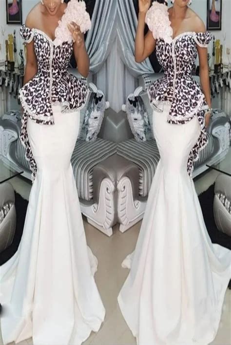 2019 Plus Size Africa Mermaid Prom Dress One Shoulder Lace Peplum
