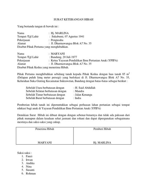 Detail Contoh Surat Hibah Tanah Untuk Jalan Koleksi Nomer 22