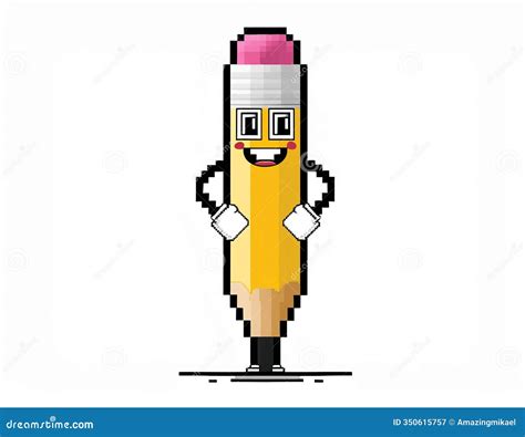 Pixel Art Pencil Mascot With Big Smile Stock Illustration