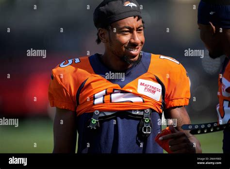Denver Broncos Wide Receiver Travis Fulgham 15 Takes Part In Drills
