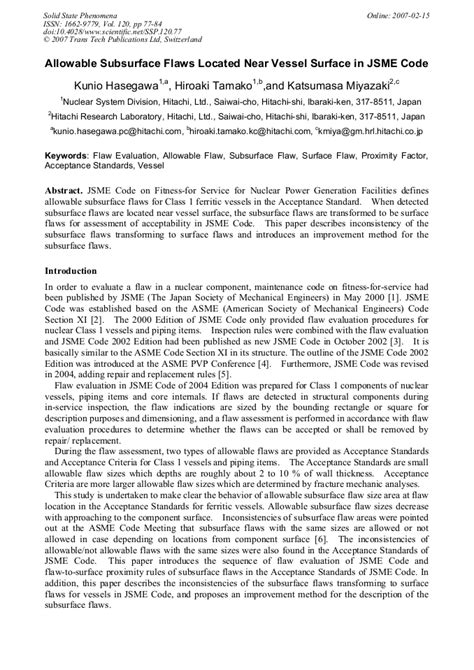 Allowable Subsurface Flaws Located Near Vessel Surface In Jsme Code