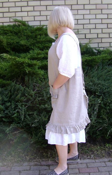 Women Linen Cross Back Pinafore Apron Ruffle Apron Pinafore Etsy