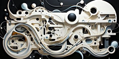 Abstract Modern Art Design Featuring Organic Shapes And Flowing Lines In Black And White Stock